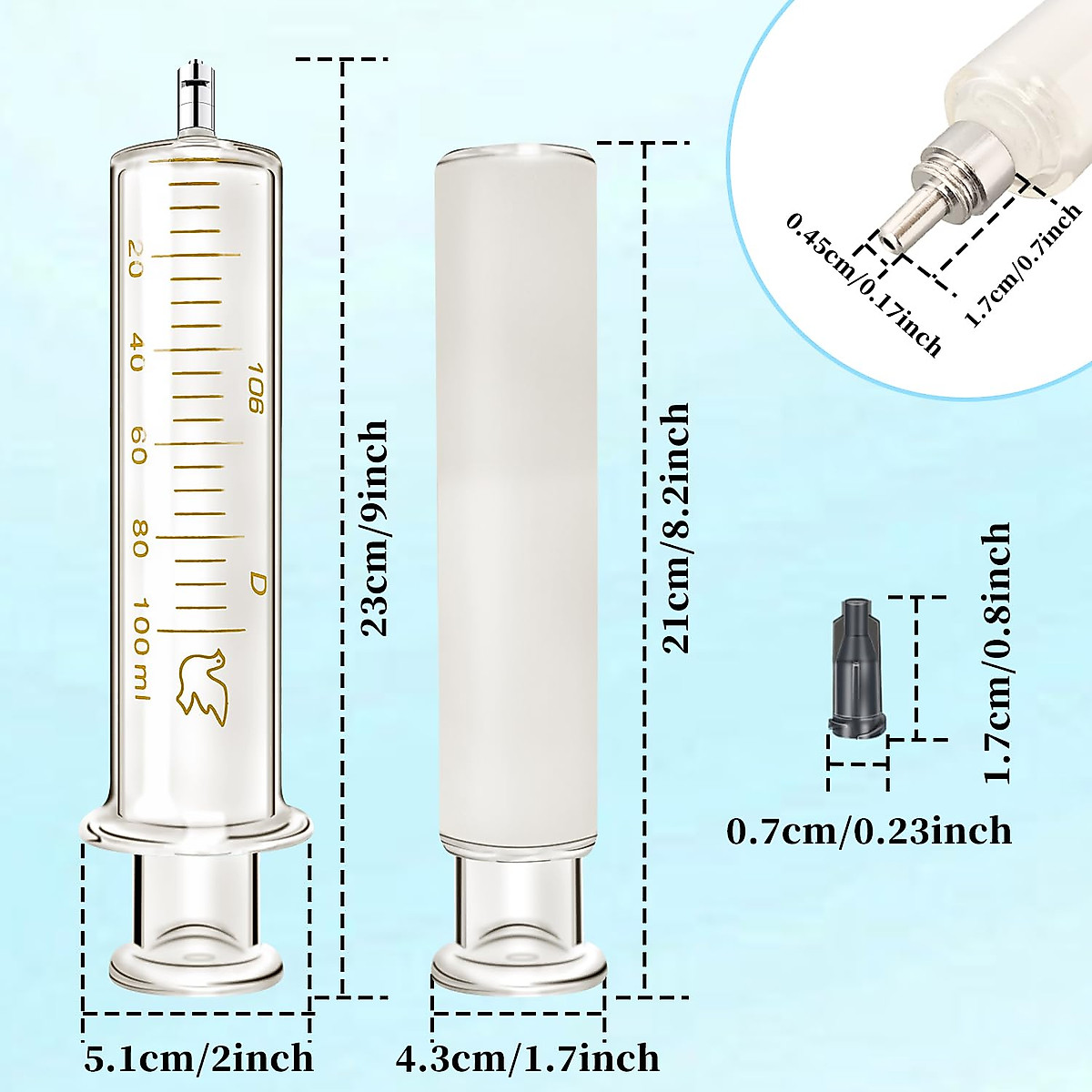 Gufastoe 1 Pack Glass Laboratory Syringes with Caps 100cc/ml for Industry