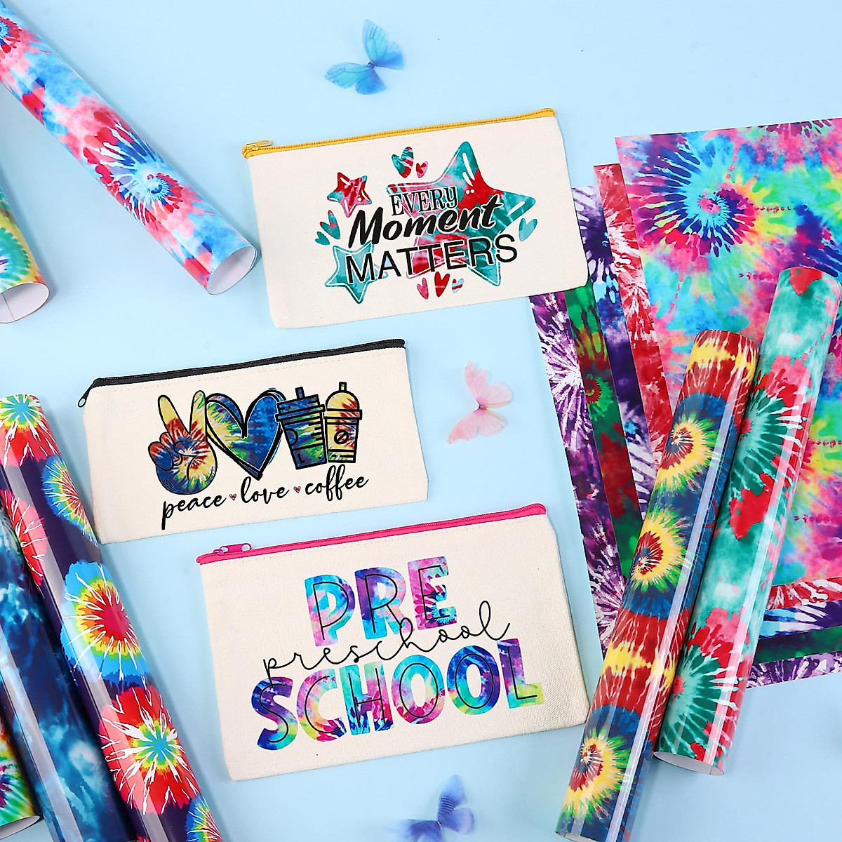 Tintnut Tie dye HTV Heat Transfer Vinyl - 10x12 Inch 12 Sheets Bundle Watercolor HTV Iron on Vinyl Seamless Colorful Swirl Patterned HTV for Tshirts DIY Compatible with Cricut or Silhouette Cameo