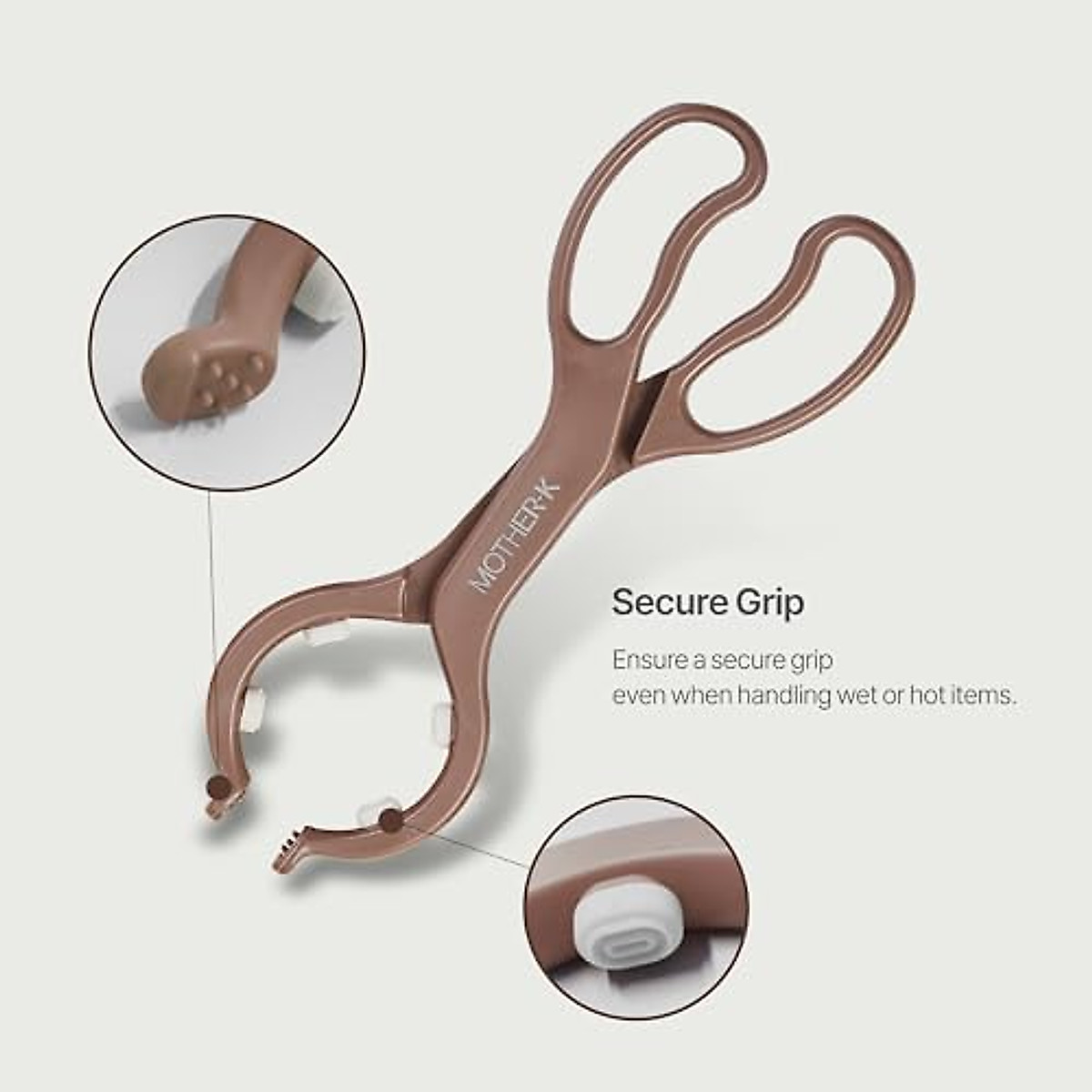 MOTHER-K Baby Bottle Tongs, Scissor Design, Multi-Functional, Anti-Slip & High-Temperature Resistant Pacifier Tongs (Brown)