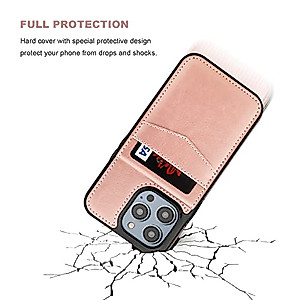 KIHUWEY Compatible with iPhone 14 Pro Max Case Wallet with Credit Card Holder, Flip Premium Leather Magnetic Clasp Kickstand Heavy Duty Protective Cover for iPhone 14 Pro Max 6.7 Inch (Rose Gold)