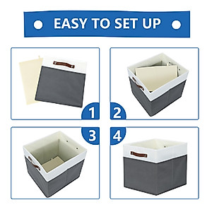 Temary Cube Storage Bins 4Pack Foldable Cube Baskets for Clothes Shelf Storage Basket with Handles, Storage Box Fabric Storage Organizer Bins for Home (White&Grey, 13x15x13 Inch)