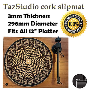 TazStudio Cork Turntable Mat for Better Sound Support on Vinyl LP Record Player - Original Geometric Design Mix Pattern [3mm thickness]-m1