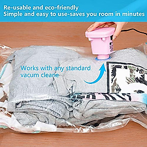 WISEWATER 10PCS Vacuum Storage Bags（2 x Jumbo, 2x Large, 2 x Medium, 2x Small，1x 3D，1x hand roll）Space Saving Bags with Travel Hand Pump（10pcs）