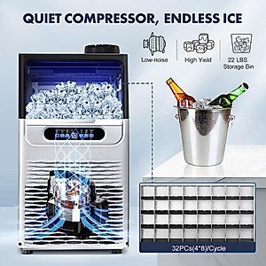 Zomagas Commercial Ice Maker Machine, 80LBS/24H Under Counter Ice Maker, Stainless Steel Freestanding Ice Machine with 13LBS Bin, Self-Cleaning, Scoop, Ideal for Home Bar Offices