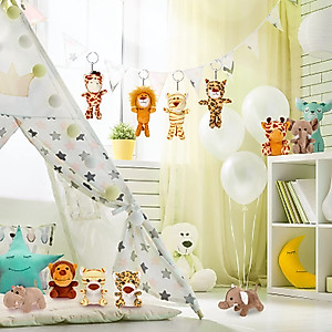 12 Pieces Mini Safari Stuffed Animals 4.8 Inch Jungle Zoo Animal Plush Cute Elephant Monkey Giraffe Leopard Deer Lion Tiger Hippo for Baby Shower Birthday Party Teacher Student Award