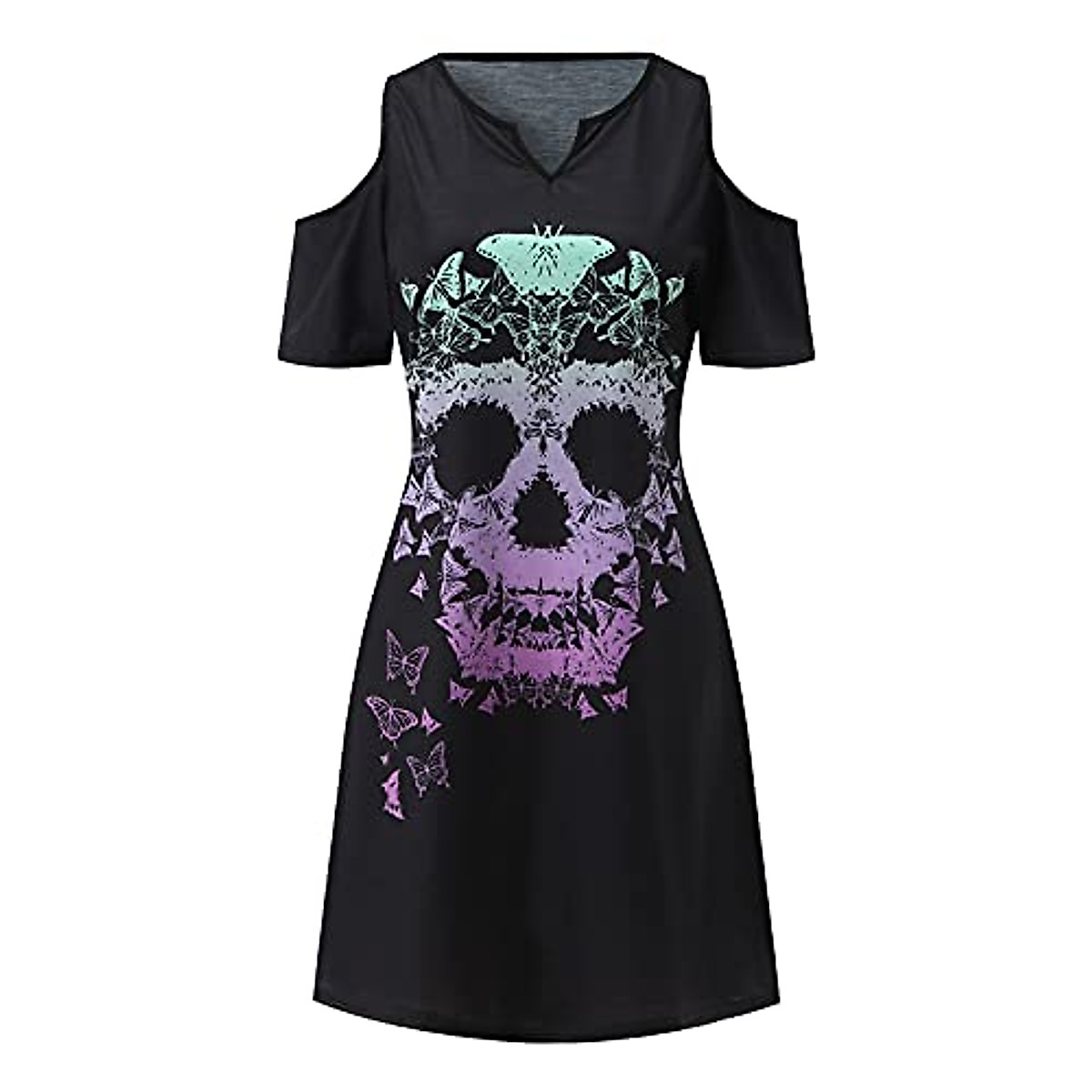 WYTong Women's Summer Dress V Neck Strapless Elegant Printed Knee-Length Dresses(Purple,Small)