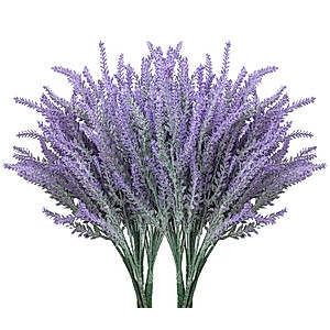 Leyaron 10 Bundles Fake Flowers Artificial Lavender Faux Plastic Plants for Home Decor Wedding Kitchen Garden Patio Porch Window Box Office Table Centerpieces Indoor Outdoor Decorations Purple