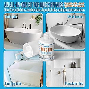 Specialty Tub and Tile Paint, High-Gloss White Tub Paint for Bathtub, Quick-Dry Porcelain Paint for Scratches & Chips on Porcelain, Acrylic, Enamel, Cast Iron, Tubs, Tiles, Sinks and Toilets(White)