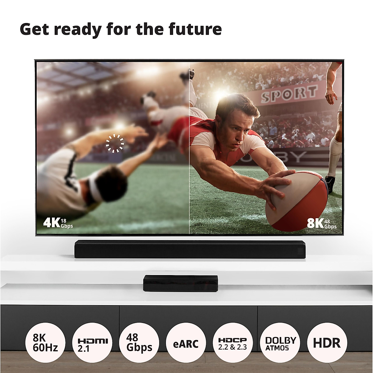 8K HDMI ARC/eARC Cable for Soundbar 6.6FT/2M [Certified] HDMI 2.1 Cable 48Gbps Ultra High Speed Cable in-Wall Safe, 4K 120Hz, Supports Dynamic HDR, HDCP, Dolby Atmos for Vizio Samsung Bose Sound Bars