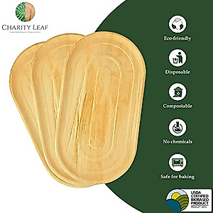 Charity Leaf Disposable Palm Leaf 22" x 12" Trays (10 pieces) Bamboo Like Serving Platters, Disposable Boards, Eco-Friendly Dinnerware For Weddings, Catering, Events
