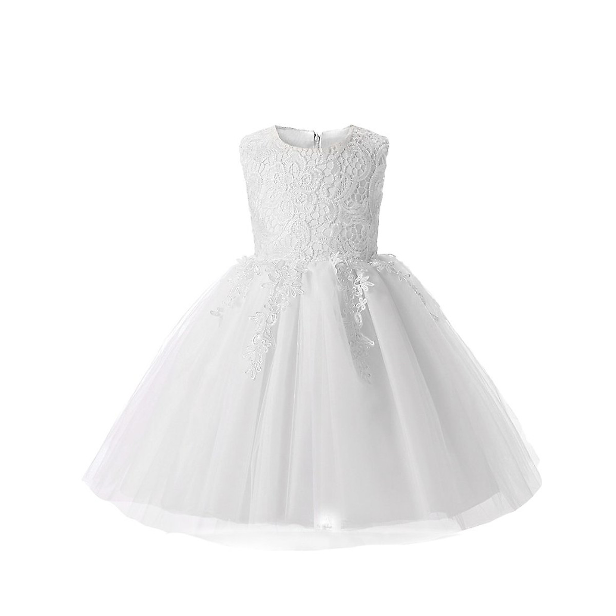 Mallimoda Girl's Lace Tulle Flower Princess Wedding Dress for Toddler and Baby Girl (3Y, Sleeveless White)