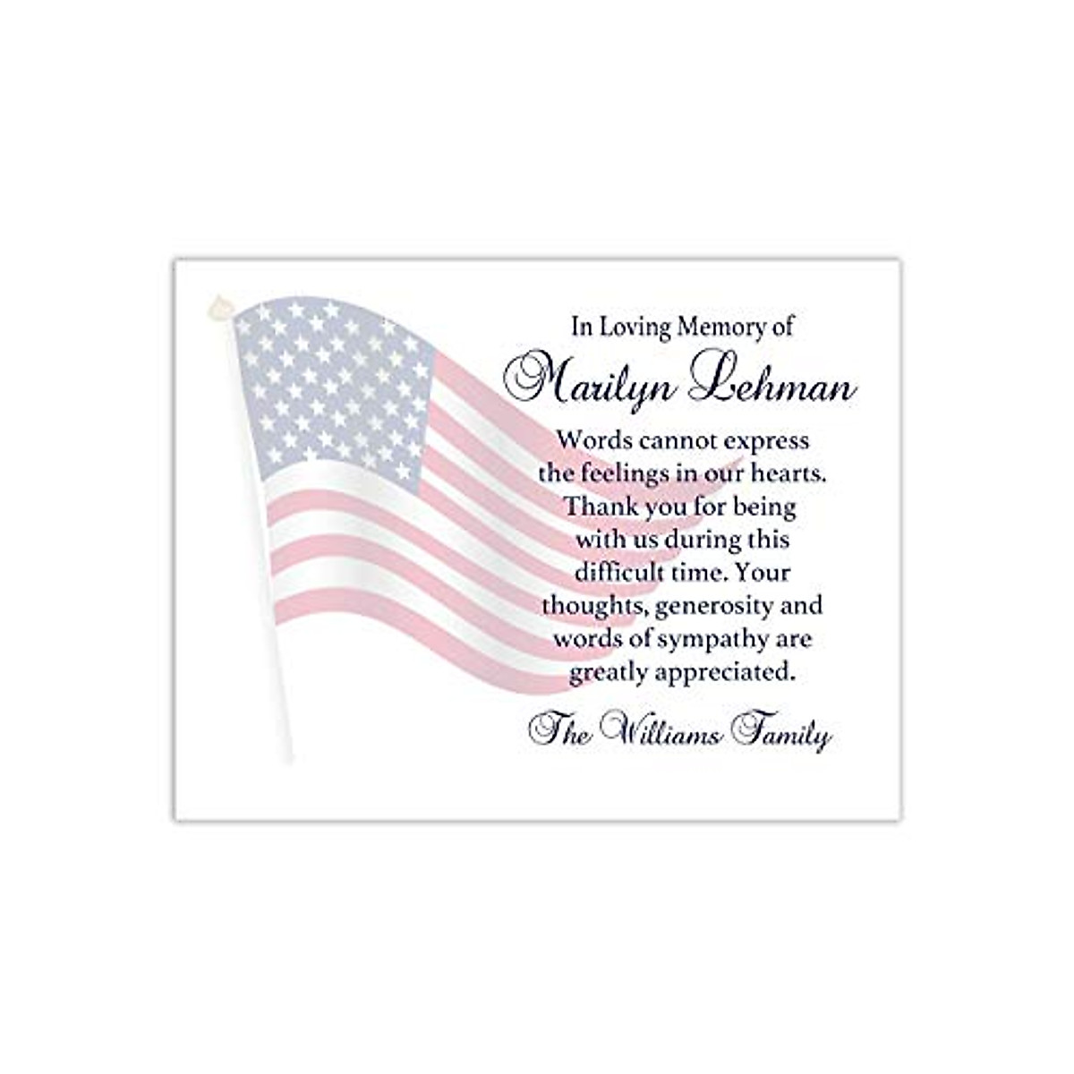Sympathy Acknowledgement Cards, Funeral Thank You and Bereavement Notes Personalized with American Flag - Envelopes Included