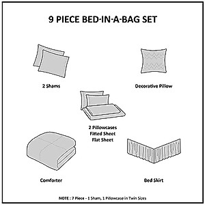 Madison Park Essentials Serenity Bed in a Bag Comforter Set, Medallion Damask Design, All Season Bedding with Cotton Sheet Set, Bedskirt, Queen(90"x90"), Taupe 9 Piece