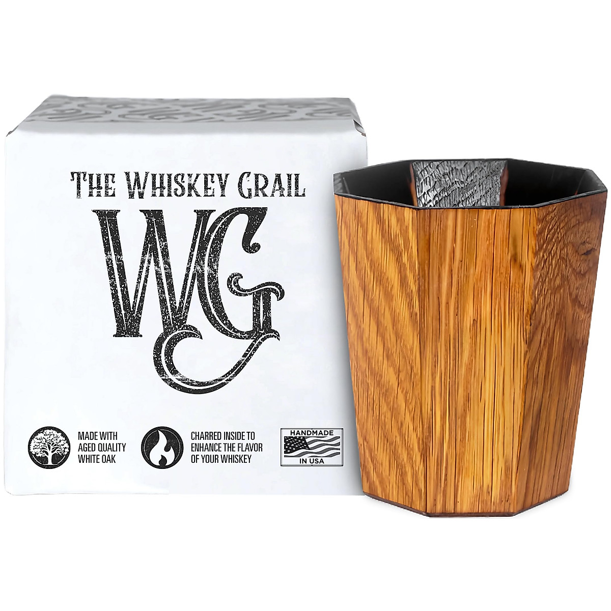 Whiskey Grail - The Mash Bill: Artisan White Oak Bourbon Vessel, Handcrafted, Charred Cup for Enhanced Whiskey Flavor, For Whiskey & Bourbon Enthusiasts - Elevate Your Whiskey Drinking Experience