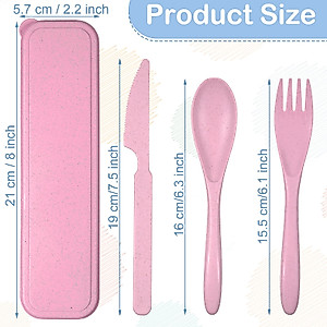 Yahenda 28 Sets Reusable Travel Utensils Set with Case Wheat Straw Cutlery Portable Spoon Knife Fork Tableware Set Lunch Box Bulk for Operation Christmas Adults Kids Travel Picnic(Pastel Color)
