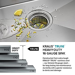 Kraus KHU100-32 Standart PRO 16 Gauge Undermount Single Bowl Stainless Steel Kitchen Sink, 32 Inch