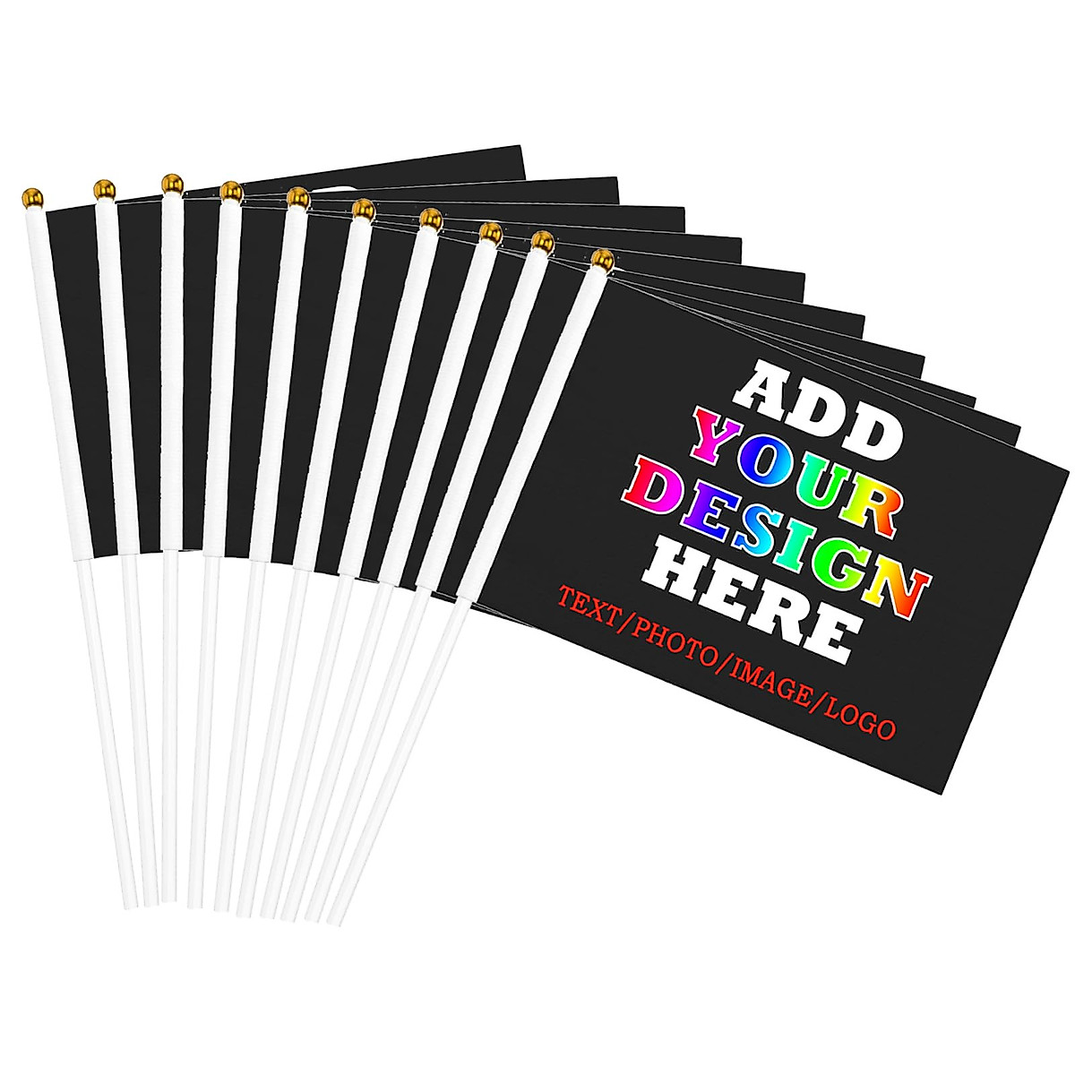 Custom Mini Flag on Stick Make Your Own Flags Personalized Photo Image Text Logo Hand Held Small Banners Double Sided Customize Flags 5.5"x8.2" Gifts for Indoor Outdoor Room Decoration 10pcs