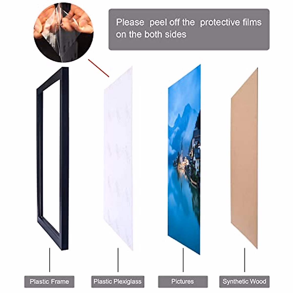 NAOKBOEE 13x17 Picture Frame in Black, Photo Frames with Plexiglass, Horizontal and Vertical Formats for Wall Mounting