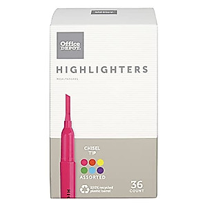 Office Depot® Brand Pen-Style Highlighters, Chisel Tip, 100% Recycled, Assorted Colors, Pack Of 36
