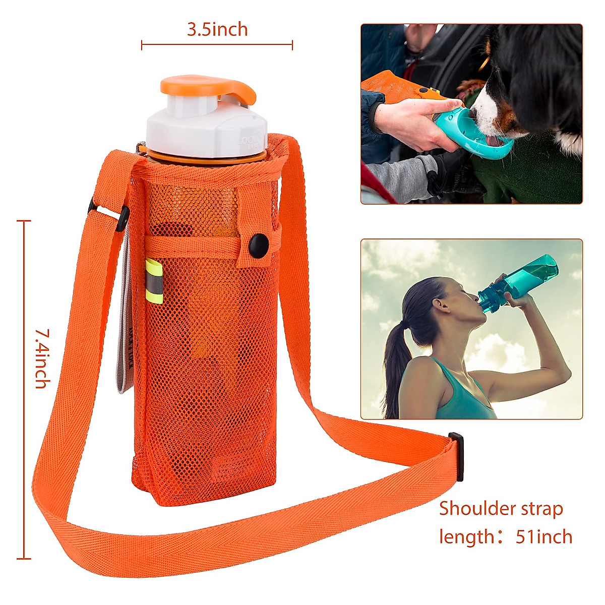 Tainehs Water Bottle Holder/Carrier with Adjustable Shoulder Strap Beach Bottle Bag Dog Water Bottle Sling/Sleeve for Sports Gym Hiking Camping Walking Travel Essentials