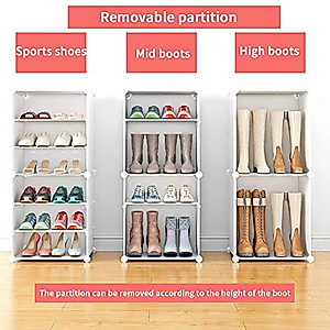 MAGINELS Portable Shoe Rack, 36-Pair DIY Shoe Storage Shelf Organizer, Plastic Shoe Organizer for Entryway, Shoe Cabinet with Transparent Doors, White