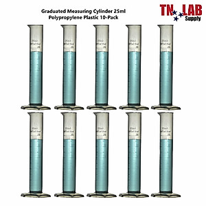 Graduated Measuring Cylinder Polypropylene Plastic 25ml 10-Pack (25ml, 10)