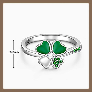 Talonior Irish Clover Ring for Women Sterling Silver St Patricks Day Gifts Shamrock Four Leaf Jewelry Green Holiday Prom Rings Size 8