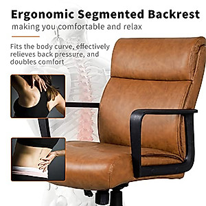 Arts wish Desk Chair Brown Leather Office Chair Home Office Desk Chair with Wheels, Executive Office Chair Ergonomic Desk Chair, Brown