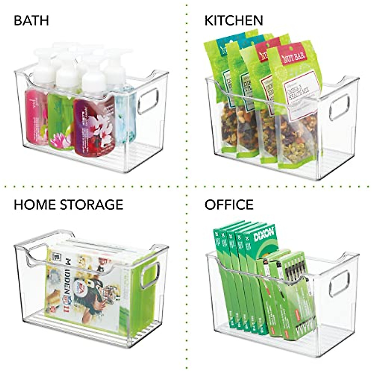 mDesign Deep Plastic Storage Organizer Container Bin, Game and Comic Organization for Cabinet, Cupboard, Playroom, Shelves, or Closet - Holds Video Games, Tablets, DVDs, or Controllers, 4 Pack, Clear