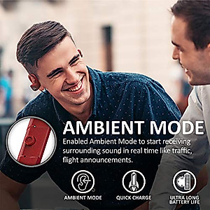 Bliiq Bluetooth Headphones, HiFi Bass Stereo with Mic, [Hummingbird][Ambient Mode|SpinFit Earbuds] Noise Cancellation, Water-Resistant Wireless Sport Earphones for Running Workout Gym (Red)