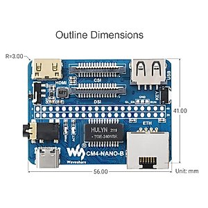 Nano Base Board (B) for Raspberry Pi Compute Module 4, Same Size as CM4, with Standard CM4 Socket, Raspberry Pi 40PIN GPIO, Gigabit Ethernet, USB2.0, DSI, CSI, HDMI, 3.5mm Audio Jack etc.