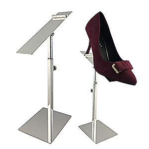 VIDAYA Silver Shoe Display Stand, Stainless Steel Shoe Display Risers Stand Countertop Adjustable Retail Supplies, Shoe Rack Set of 2