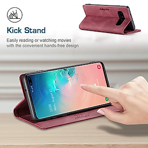 TOHULLE for Samsung Galaxy S10 Plus Case, Vintage Wallet Case Card Holder Kickstand Built-in Magnetic Flip Folio Leather Case for Galaxy S10 Plus - Red