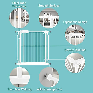 WAOWAO Extra Wide Baby Gate 57.48"-62.20" Walk Thru Pressure Mount Auto Close White Metal Child Dog Pet Safety Stairs,Doorways,Kitchen