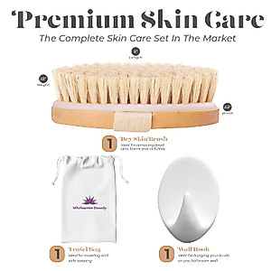 Dry Skin Body Brush - Improves Skin's Health and Beauty - Natural Bristle - Remove Dead Skin and Toxins, Cellulite Treatment, Improves Lymphatic Functions, Exfoliates, Stimulates Blood Circulation