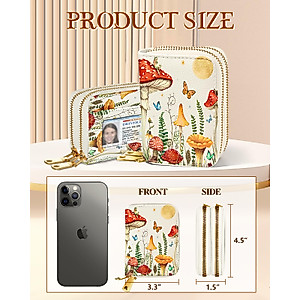 Miss Adola Credit Card Wallet for Women RFID Blocking Leather Card Wallet Organizer for Ladies Girls Female Aesthetic Cute Wallet with Card Slots Coin Cash Zipper Purse & ID Window, Moon Mushroom