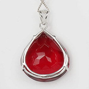 GEMHUB Red Topaz Gemstone 94.5 Carat Fine Pear Cut 925 Sterling Silver Pendant Without Chain For Gift Women/Girls