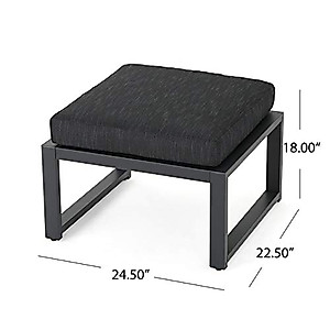 Christopher Knight Home Navan Outdoor Aluminum Sofa Set with Water Resistant Cushions, 5-Pcs Set, Dark Grey / Black