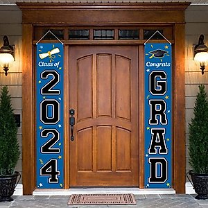 KMUYSL Graduation Decorations Class of 2024, Red & Blue Congrats Grad Banner Hanging Flags Porch Sign, 2024 Graduation Decorations Party Supplies for Any School Indoor/Outdoor Decor
