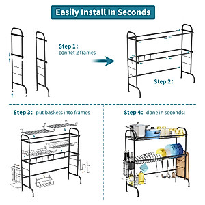 HOWDIA Over The Sink Dish Drying Rack, 2-Tier Stainless Steel Large Over The Sink Dish Rack with Utensil Holder Dish Drainers for Kitchen Counter