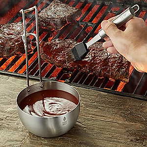 Pure Grill Stainless Steel BBQ Sauce Pot and Silicone Basting Brush - Barbecue Utensil Tool Set
