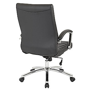 Office Star FL Series Executive Faux Leather Adjustable Office Chair with Built-in Lumbar Support, Mid-Back, Black