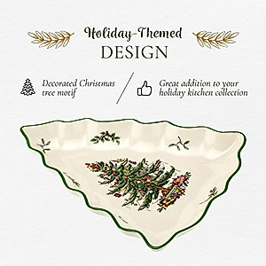 Spode Christmas Tree Collection Tree Shaped Dish, 10-Inch, Made of Porcelain, Serving Dishes, Christmas Tree Design, Green/Beige, Dishwasher and Microwave Safe