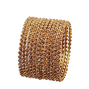 Touchstone "Golden Bangle Collection Yellow Rhinestone Traditional Single Line Stunning Indian Bollywood Designer Jewelry Metal Bangle Bracelets In Antique Gold Tone For Women. Set Of 12