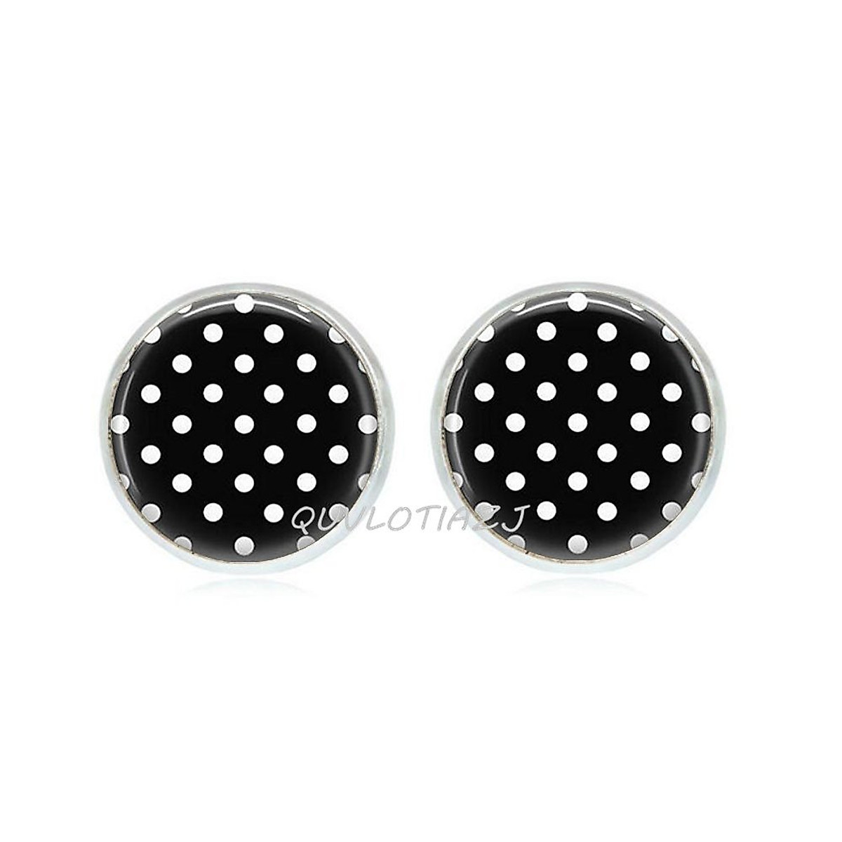 QUVLOTIAZJ Polka Dot Earrings Black and White Polka Dot Jewelry Art Stud Earrings,Glass Dome Stud Earrings,Photo Stud Earrings,Glass Dome Earrings,ot161 (A3)