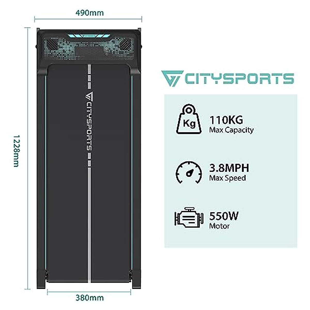 CITYSPORTS Treadmill Under Desk, Walking Pad Treadmill, Treadmill Ultra Slim & Portable for Home