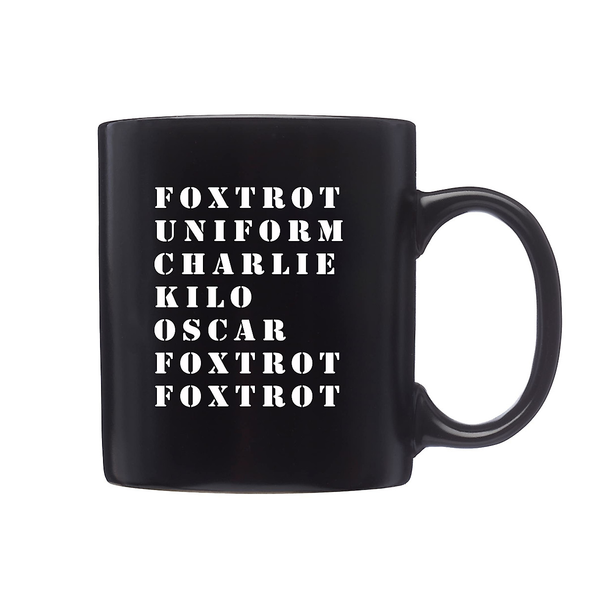 Rogue River Tactical Funny Novelty Coffee Mug - Military Alphabet Foxtrot OFF Black Cup, Great Gift Idea for Military Veteran, 11 Oz, Black