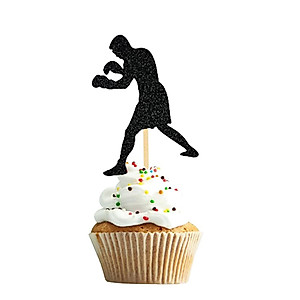Oringaga 24PCS Boxing Ring Cakecup/Cake Topper Themed Party Decorations Pugilist Infighter Beat Glove Platform Punching Supplies Favors Sport Birthday Event
