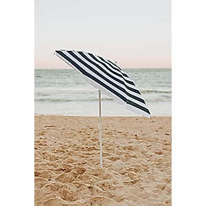 PICNIC TIME Outdoor Canopy Sunshade Beach Umbrella 5.5', Small Patio Umbrella, Beach Chair Umbrella, (Blue & White Stripe)