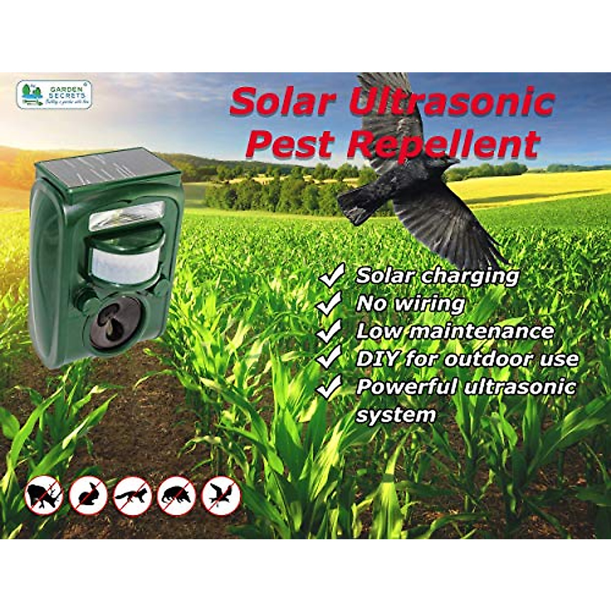 GARDEN SECRETS (2023 Version) Compact Solar Ultrasonic Animal Repellent. Skunk Raccoon Deer Coyote Cat Rat Mice etc Deterrent. Keep Pests Away from Your Property Within 2-4 Weeks. (Green, 3 Pack)